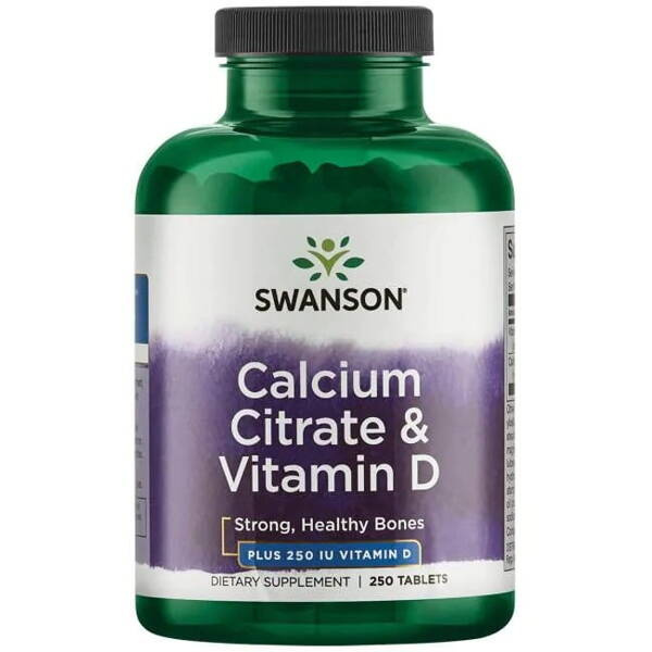 SWANSON Calcium Citrate & Witamina D3, 250 kapsułek | aptekacurate.pl