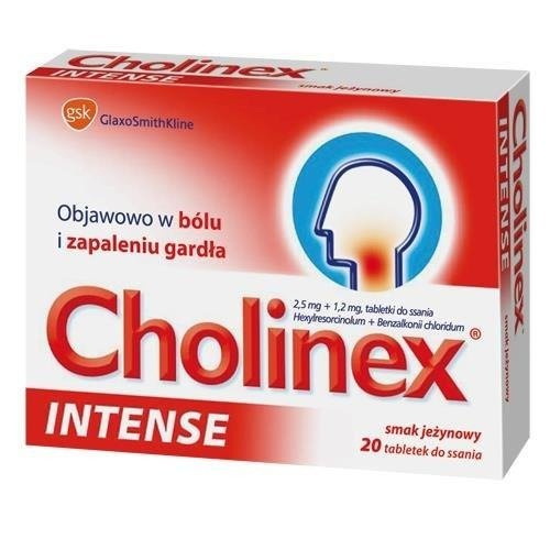 Cholinex Intense Jeżynowy , 20 tabletek do ssania | PRZEZIĘBIENIE \ BÓL ...